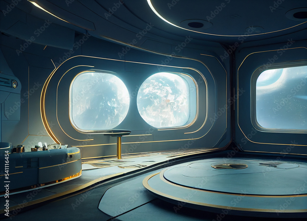Space habitation outpost, lush interior portal, cyber-organic,interior ...