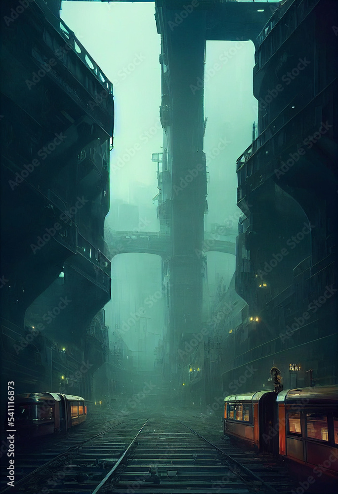 Post apocalyptic cinematic dieselpunk metropolis, futuristic ...