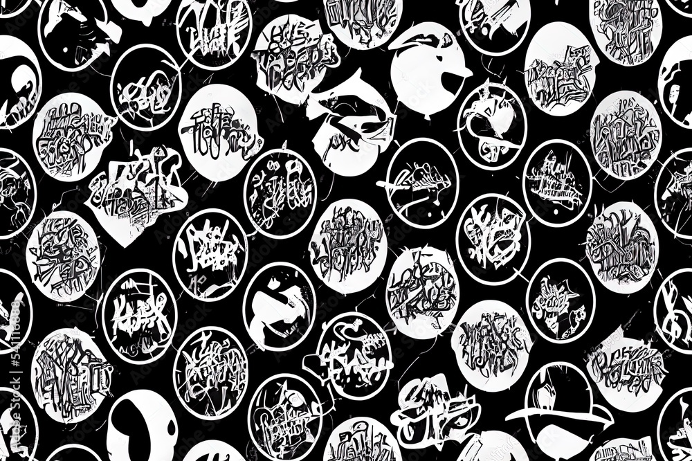 Hip Hop graffiti street art tags 2d illustration seamless pattern. Rap ...