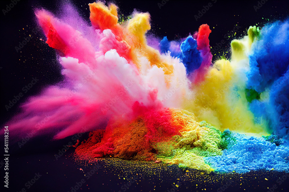 Multicolor splash of particles. Festival of colours. Powder burst ...