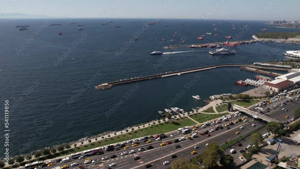 Istanbul, Turkey. Aerial View of Yenikapi Ferry Port Terminal, Traffic ...