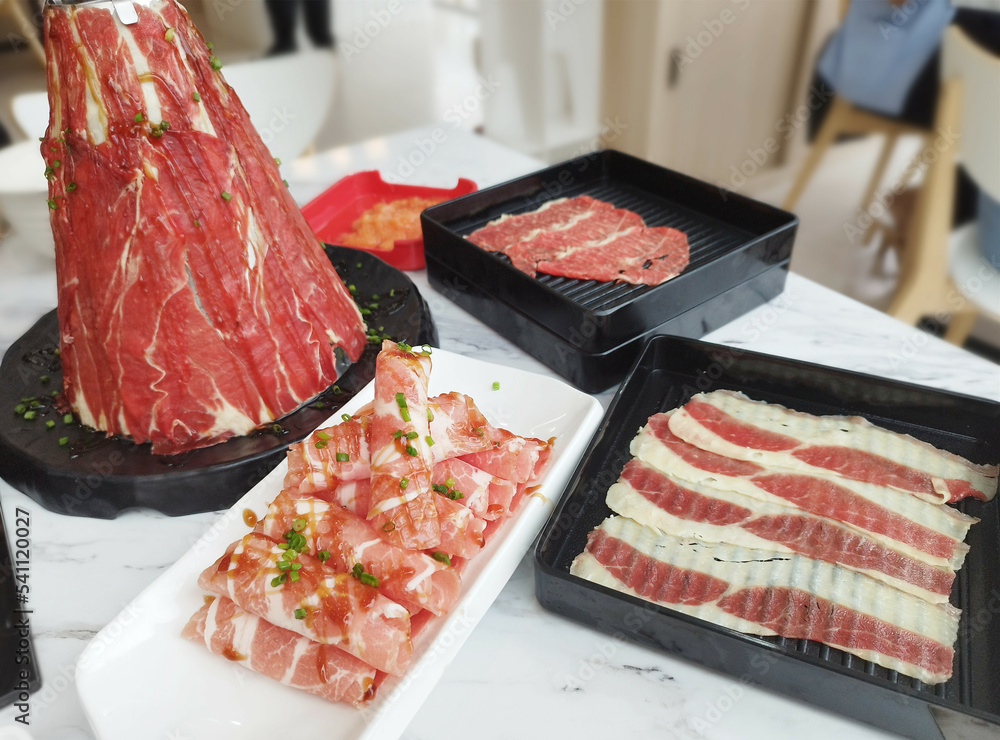Pork Belly Sliced Roll And Beef Volcano Slices Very thin for Shabu ...
