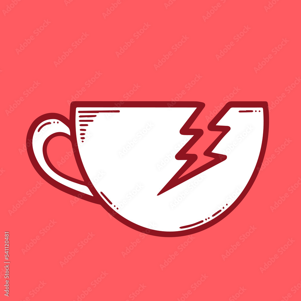 Fragile breaking coffee or tea cup, frail themed vector illustration on ...