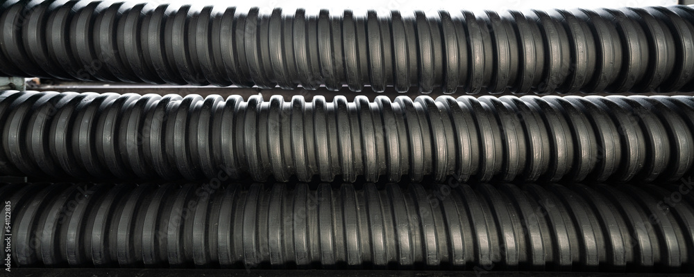 Row of electric cable protection flexible tube which are installed on ...