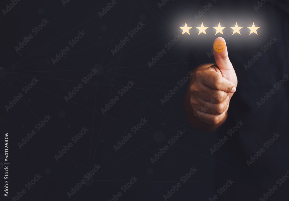 Satisfaction customer positive, review feedback five star Concept. Men ...