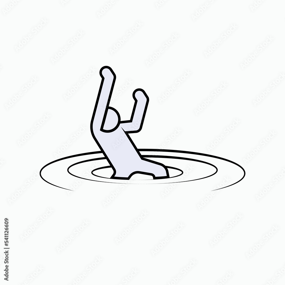 Sinking Man Icon. Need Help. SOS, Symbol Person Can Not Swim - Vector ...