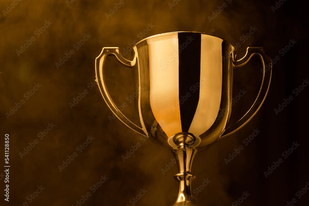 Gold Trophy competition in the dark with smoke and with copy space ...