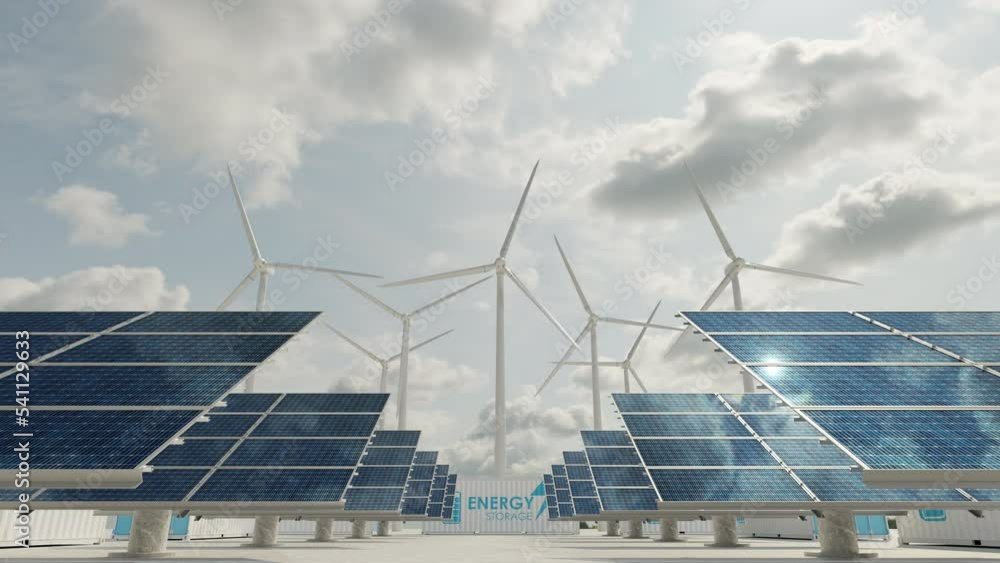 solar cell plant and wind generators in the urban area connected to the ...