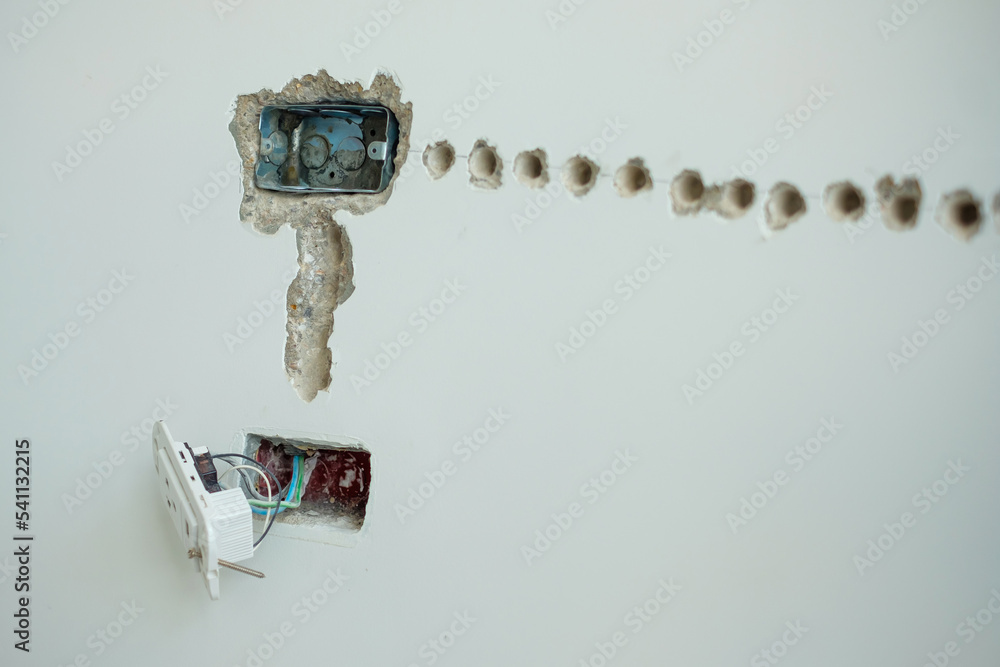 Electrical Wiring under plaster, hidden installation cables for socket ...