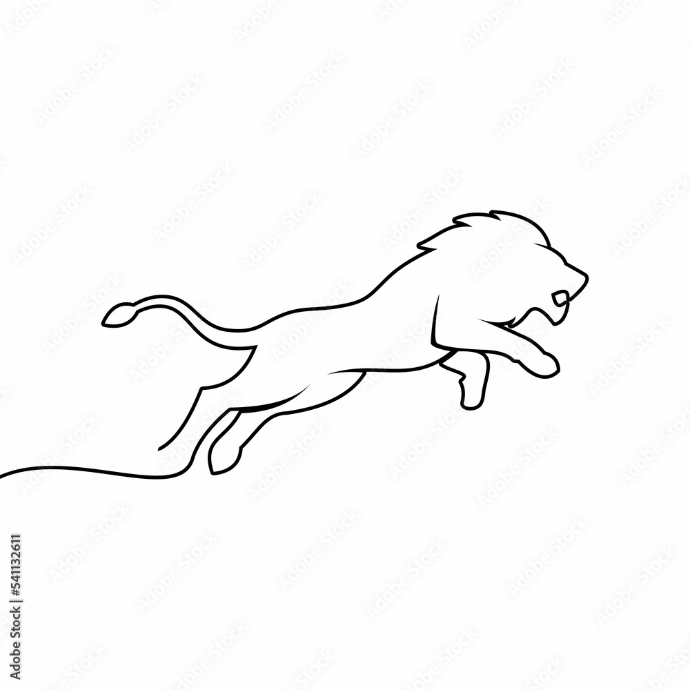 Lion standing with small lion cub. Continuous one line drawing. Stock ...
