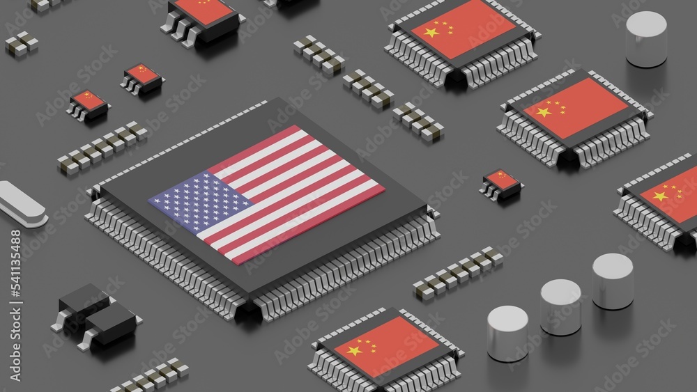 CHIPS Act concept 3d illustration. US export controls. Chinese chip ... CHIPS Act concept 3d illustration. US export controls. Chinese chip ...