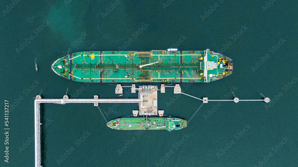 Oil Crude Gas Tanker Ship, Cargo container Ship offshore mooring at ...