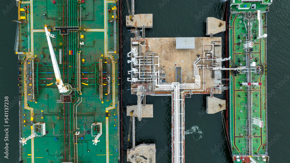 Oil Crude Gas Tanker Ship, Cargo container Ship offshore mooring at ...