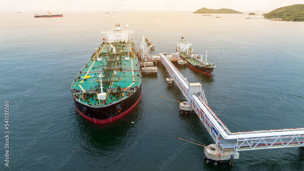 Oil Crude Gas Tanker Ship, Cargo container Ship offshore mooring at ...