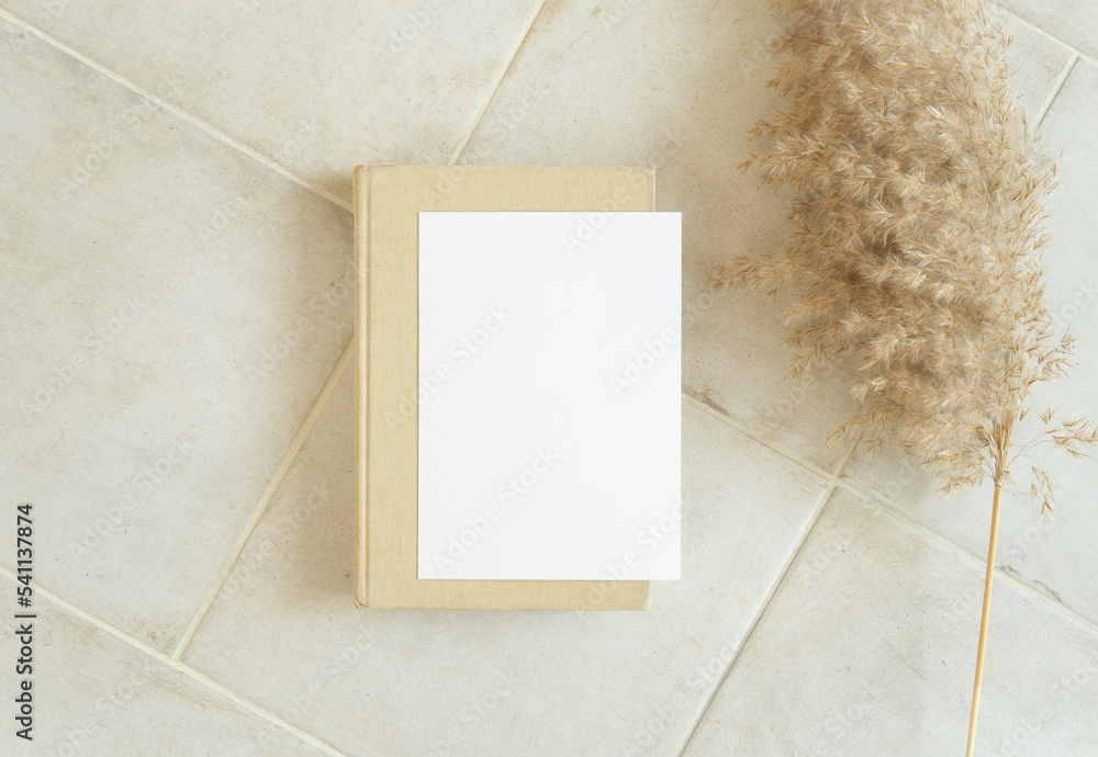 Card Mockup Stationery Invitation Empty Paper Pampas Grass Boho Stock ...