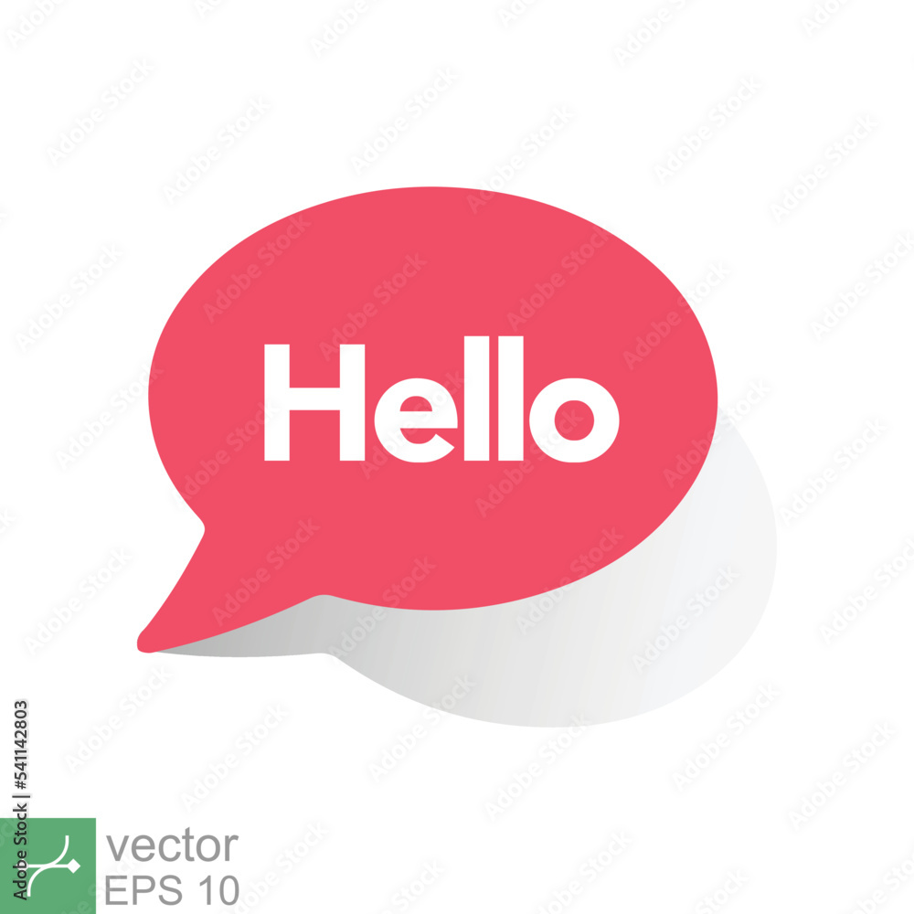 Hello text bubble, red speech message icon. Simple flat style. Chat ...