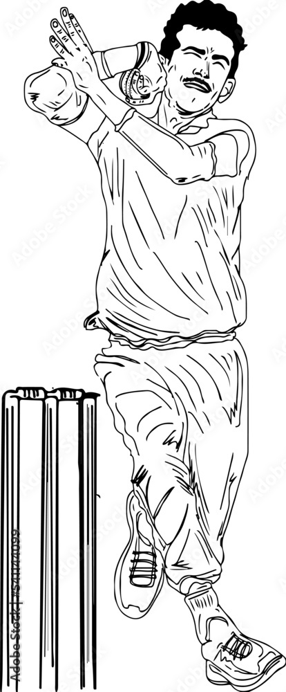 Cricket Spin Bowling Action Leg Spin Bowling Action Outline Vector