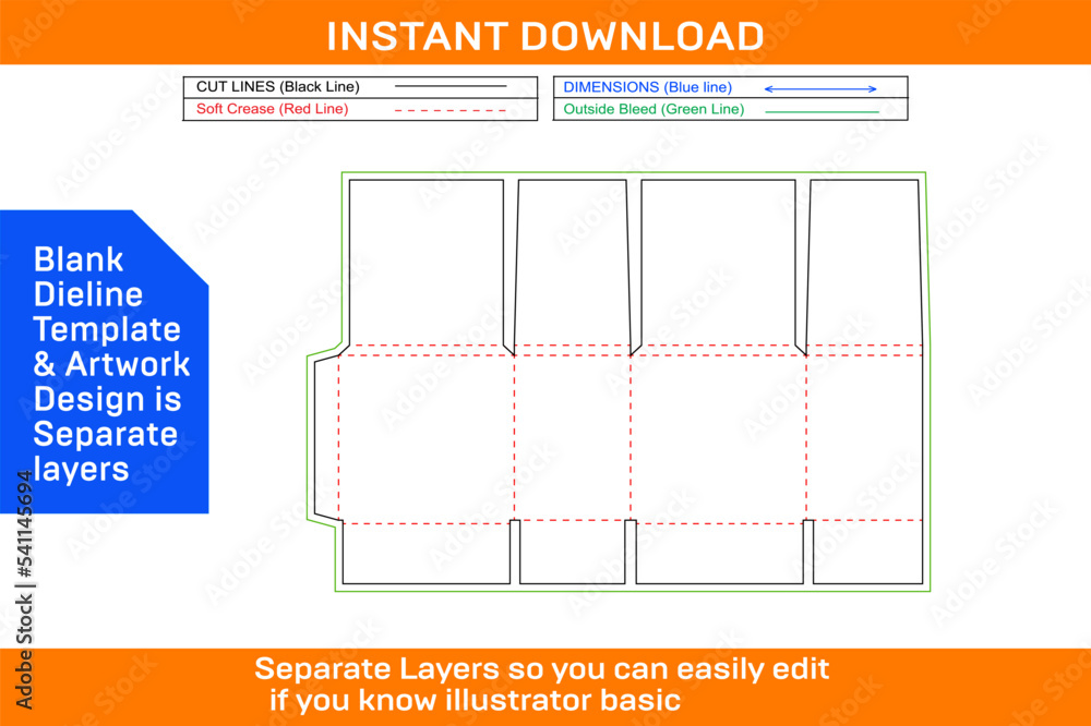 Make Easy cartoon paper Crates box dieline template and 3D box ...