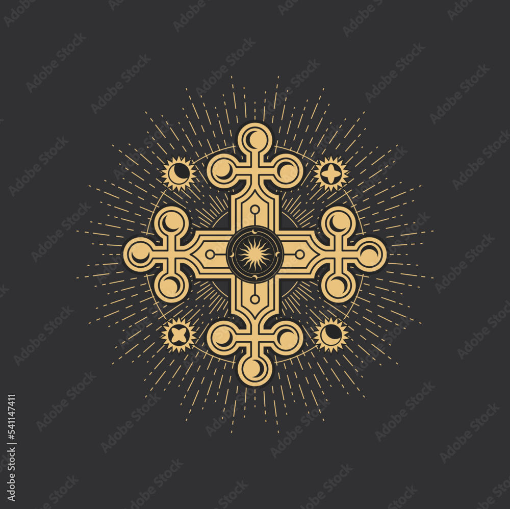 Occult pentagram, esoteric symbol of magic tarot, vector cross and sun ...