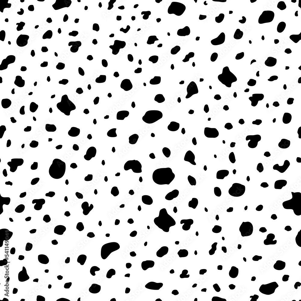 Dalmatian or cow seamless pattern, vector background with black stains on white backdrop ...
