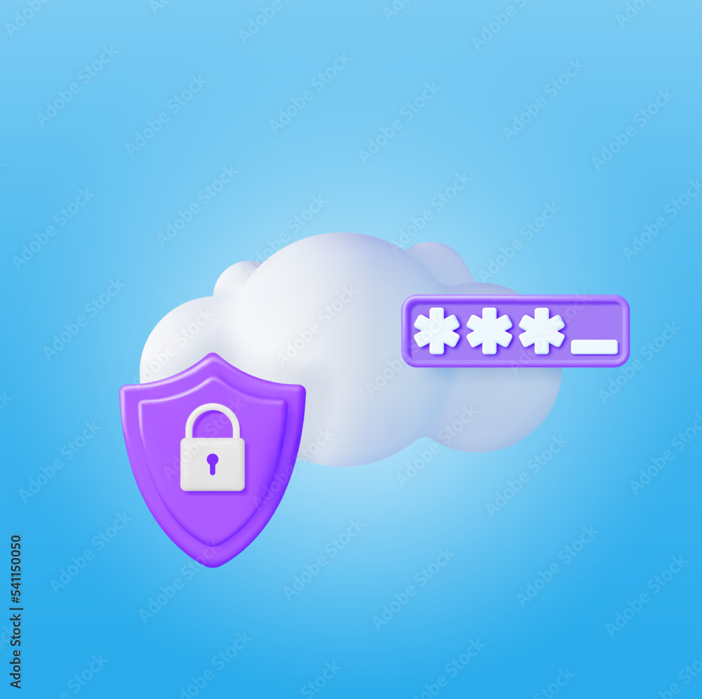 3D White Cloud with Locked Padlock and Password. Render Cloud with Pad ...