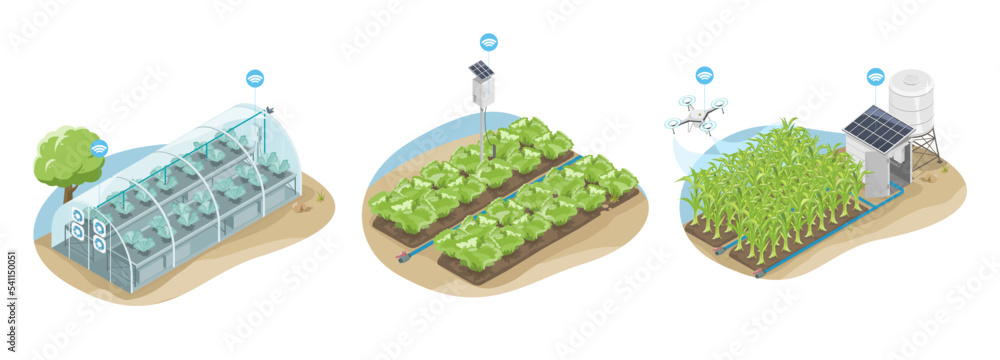 smart farm iot concept symbols solar cell water pump and drone farming ...