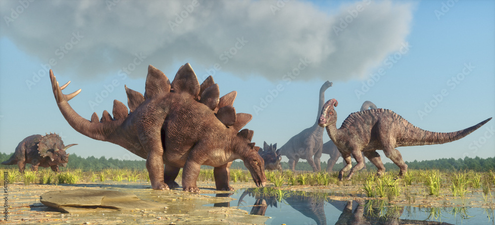Dinosaurs in nature. Stock Illustration | Adobe Stock