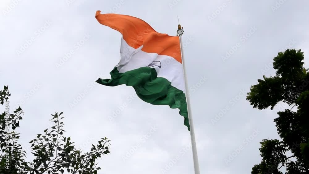 India flag flying high at Connaught Place with pride in blue sky, India ...