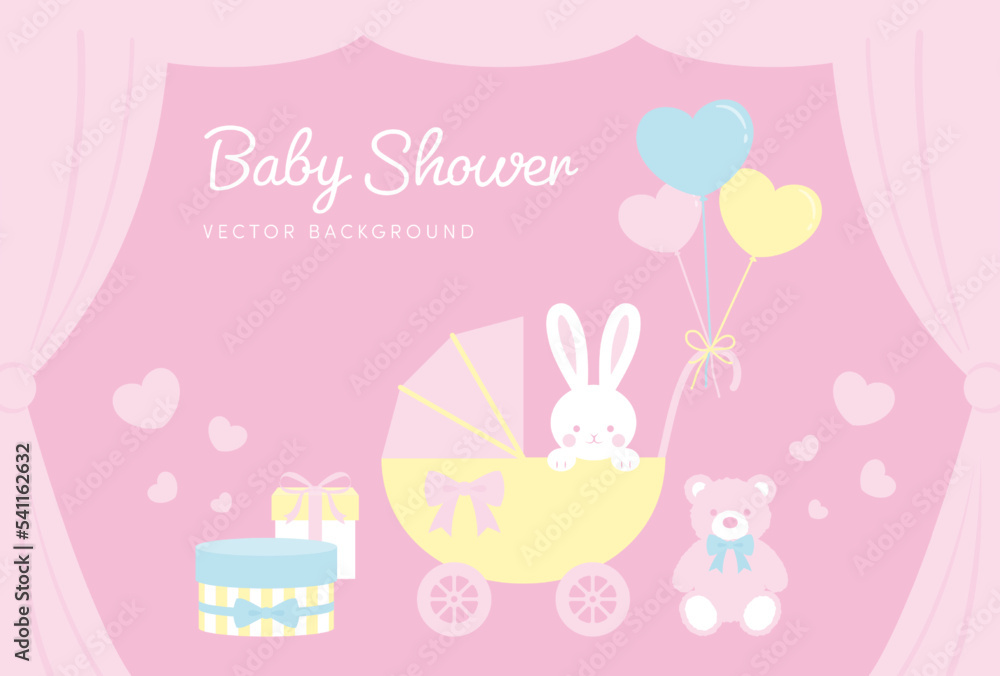 vector background with a stroller, rabbit, teddy bear, balloons, gift ...