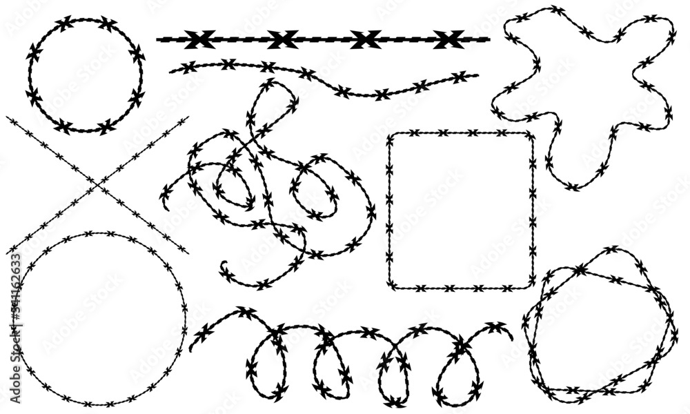 Barbed wire. Template of brush, set of design elements, frames. Vector ...