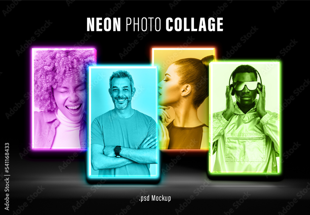 Neon Photo Collage Mockup Stock Template | Adobe Stock