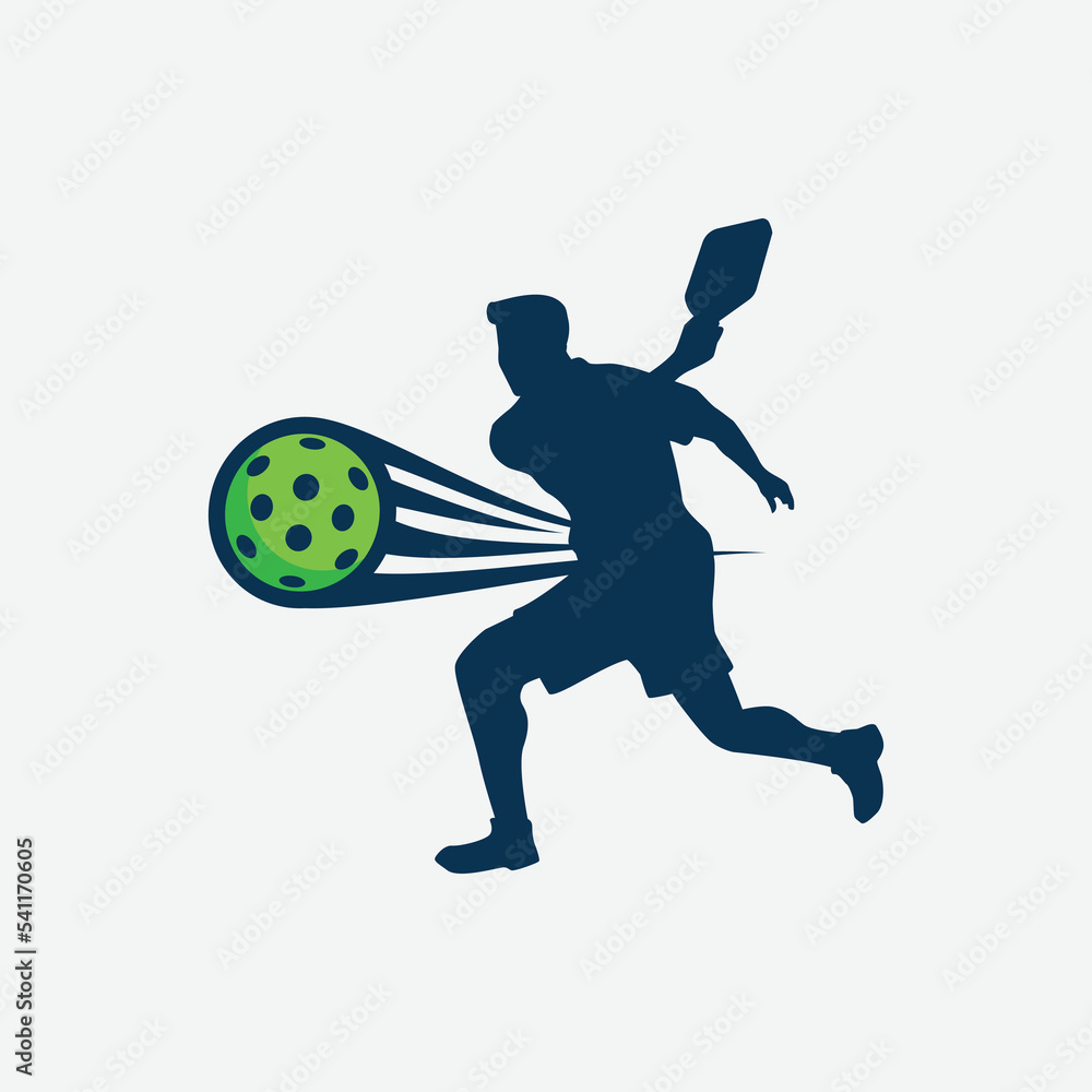 vector graphic of a male pickleball player silhouette and a dynamic ...