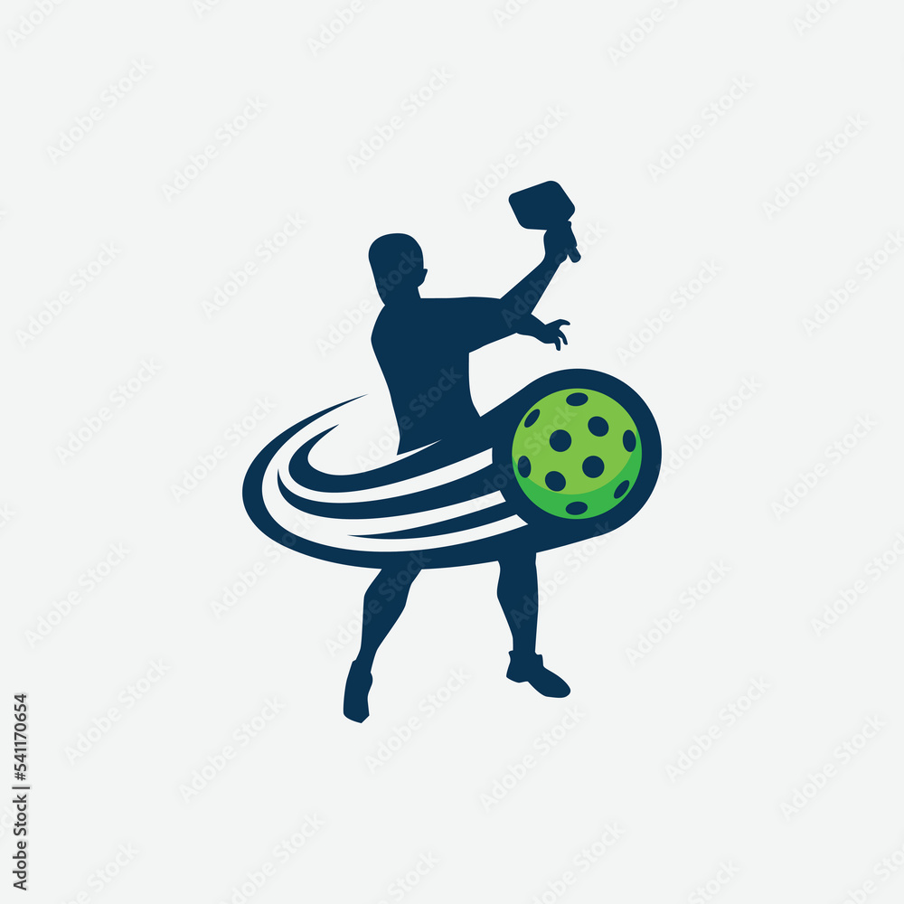 vector graphic of a male pickleball player silhouette and a dynamic ...