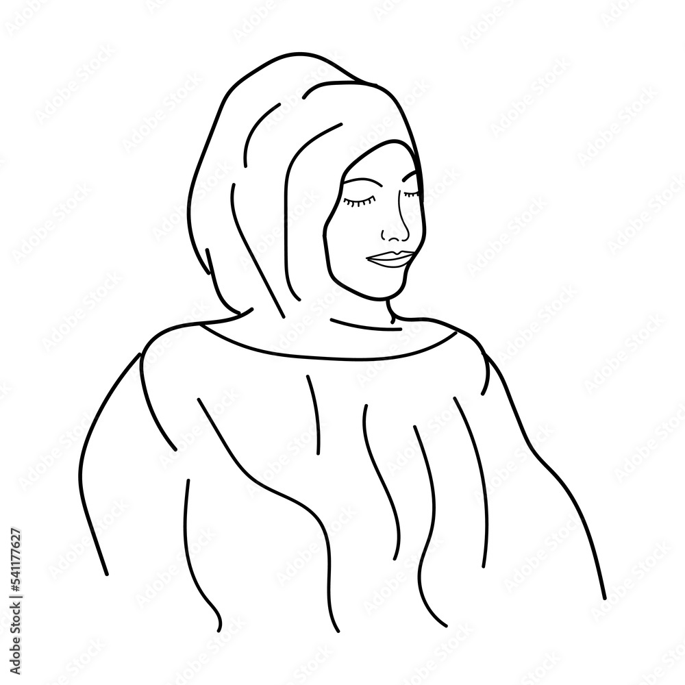 Hand drawn Arabic girl in traditional dress in line art. Linear ...