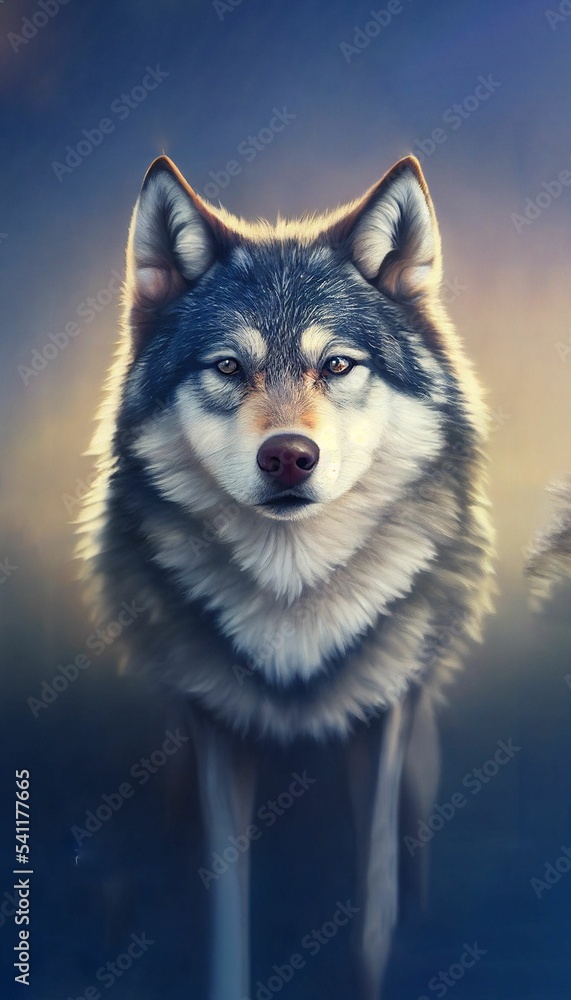 Vertical digital art of a hyper-realistic wolf Stock Illustration ...