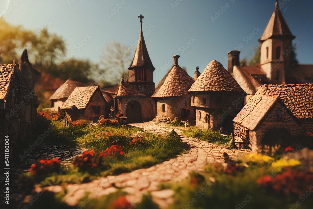 Midjourney abstract render of a miniature medieval village Stock ...