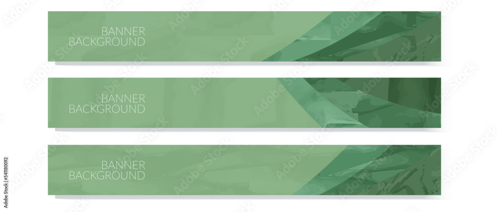 Green horizontal vector banner template or website header with abstract ...