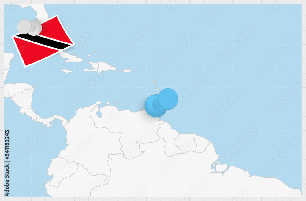 Map of Trinidad and Tobago with a pinned blue pin. Pinned flag of ...