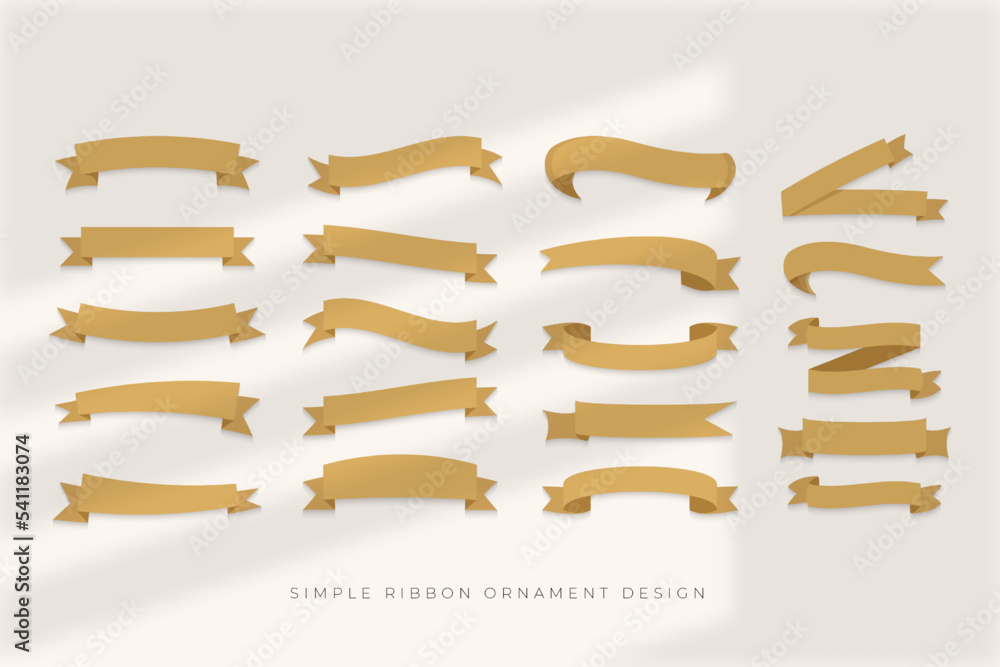 Vector Illustration, Modern simple ribbon collection, set of 20 gold ...
