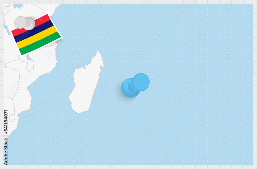Map of Mauritius with a pinned blue pin. Pinned flag of Mauritius ...