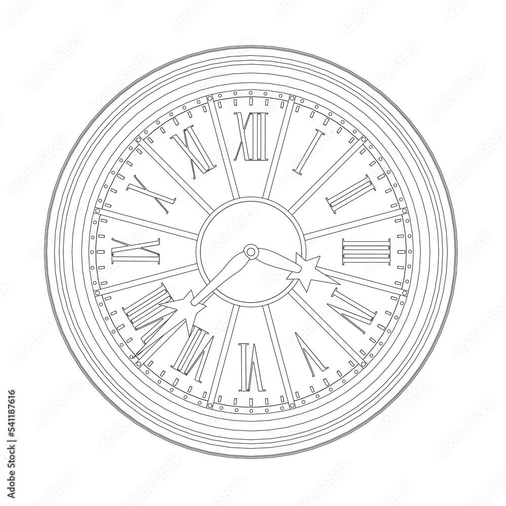 Outline of vintage clock from black lines isolated on white background ...