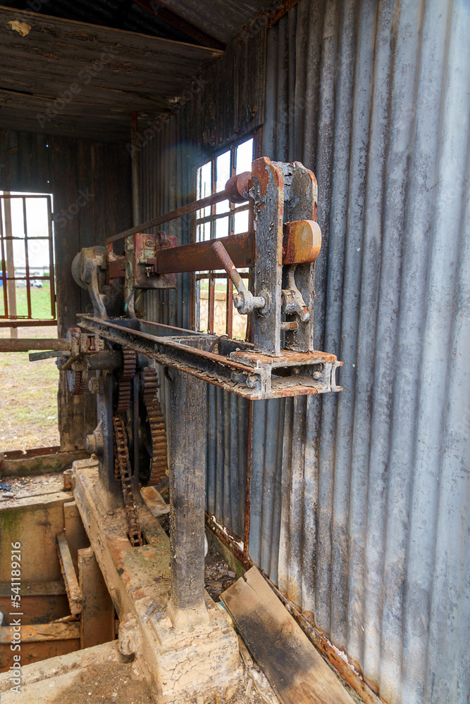old antique industrial heavy duty scale in a steel shed Stock Photo ...