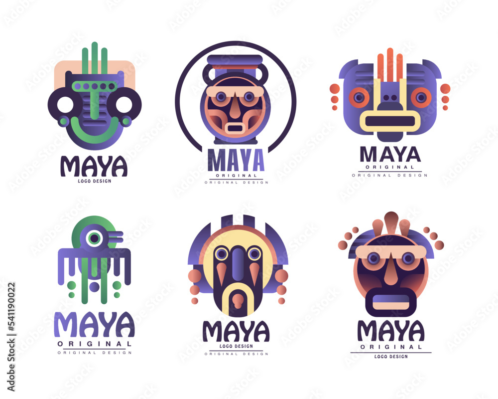 Maya Logo Original Design with Ethnic Mask Vector Set Stock Vector ...