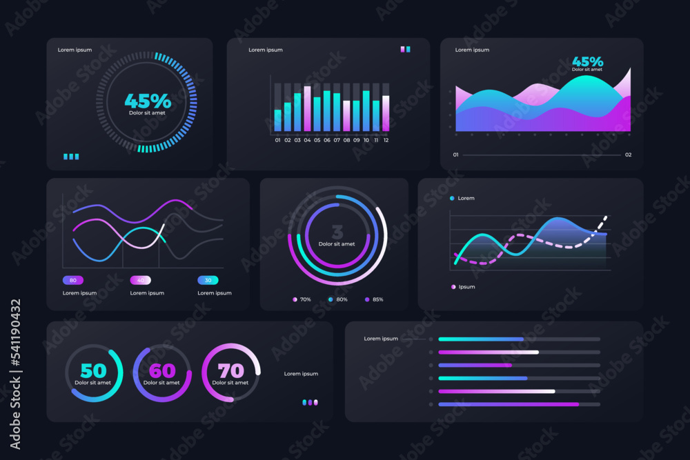 Dashboard UI. Data HUD diagram design, graph and chart modern graphic interface. Vector ...