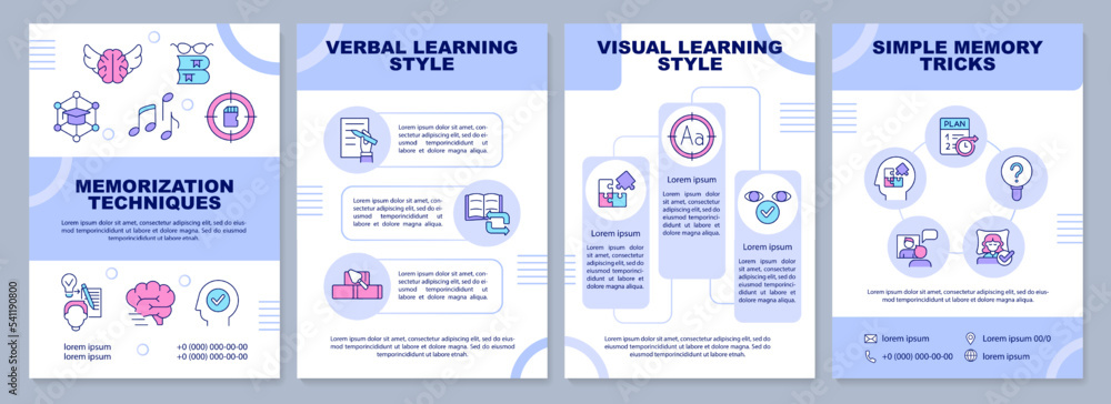 Memorization techniques blue brochure template. Learning style. Leaflet ...