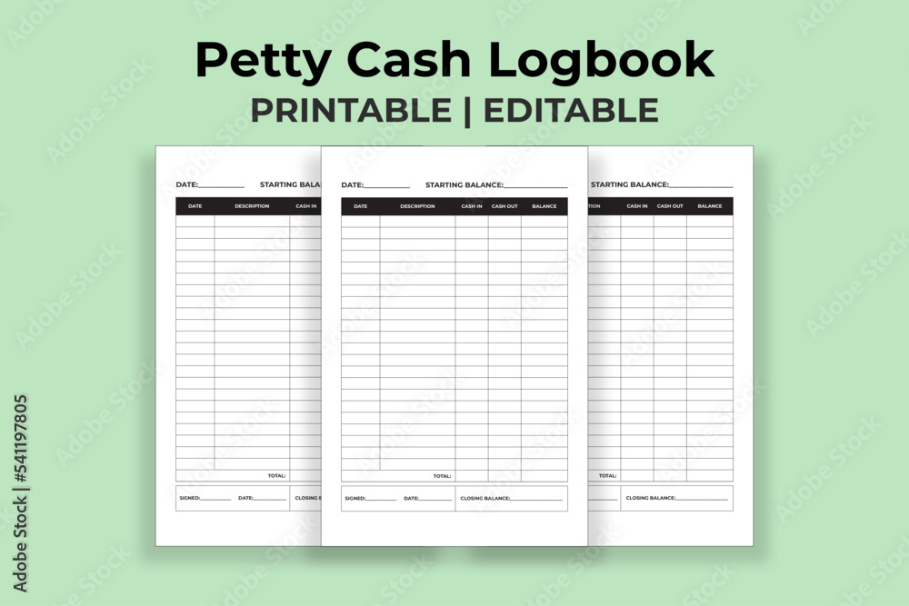 Petty Cash Logbook Stock Vector | Adobe Stock