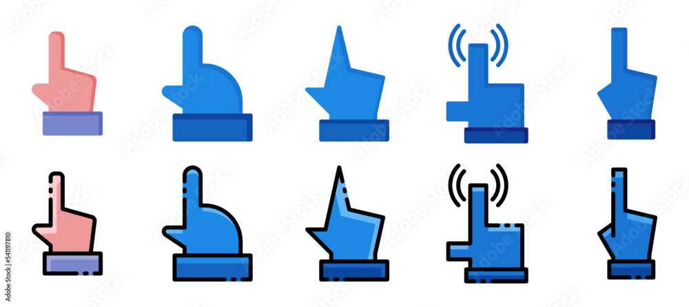 Finger click icon set. Touch, press tap, push, hold hand gesture symbol ...