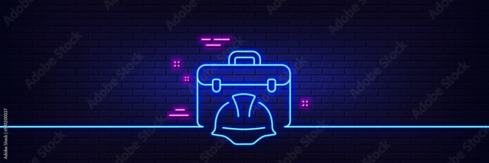 Neon light glow effect. Construction toolbox line icon. Architect ...