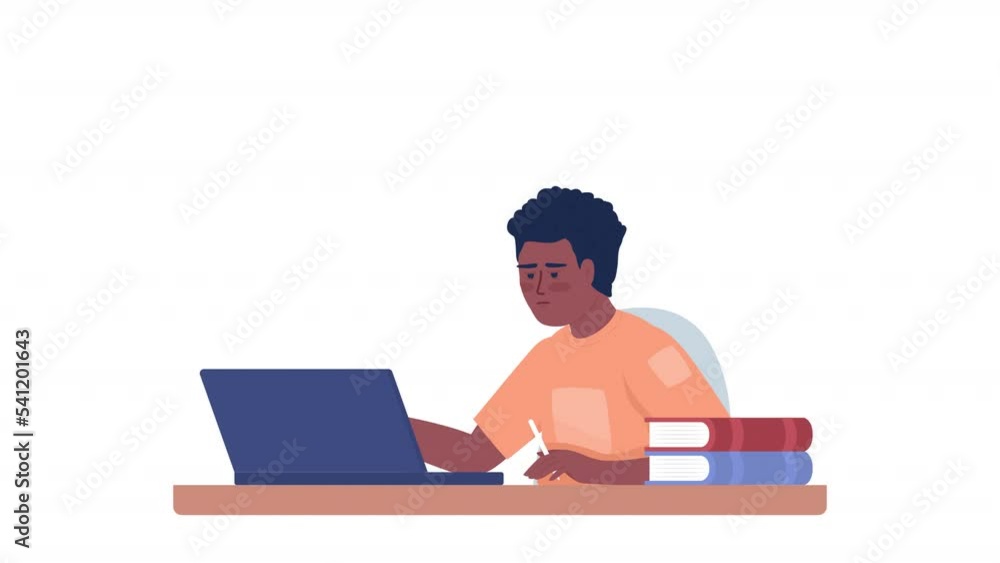 Animated unmotivated character. Empty-minded student. Full body flat ...