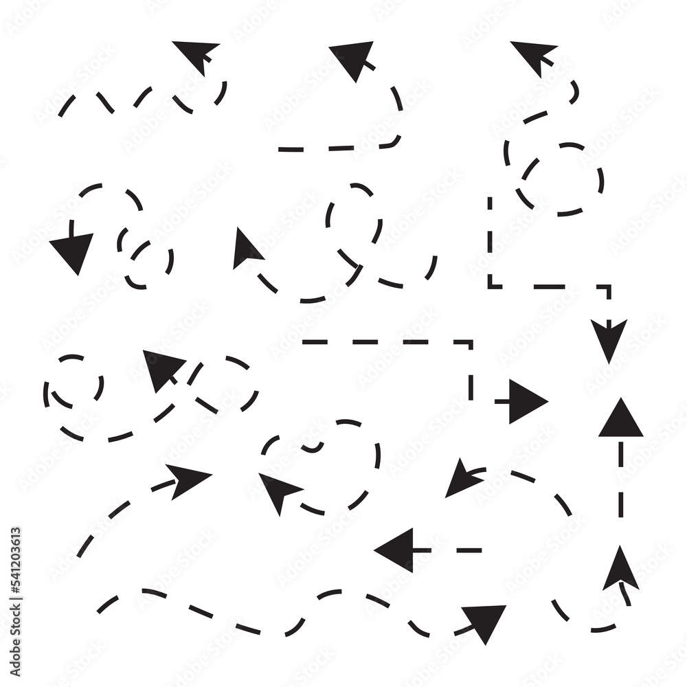 Hand drawn dotted arrow set vector illustration isolated on white ...